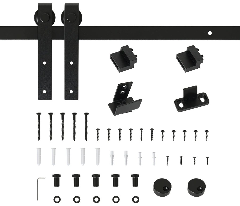 HOMCOM Posuvný systém pro jednokřídlé posuvné dveře, kolejnice s příslušenstvím, uhlíková ocel, černá, 183x0.6x18cm| Aosom