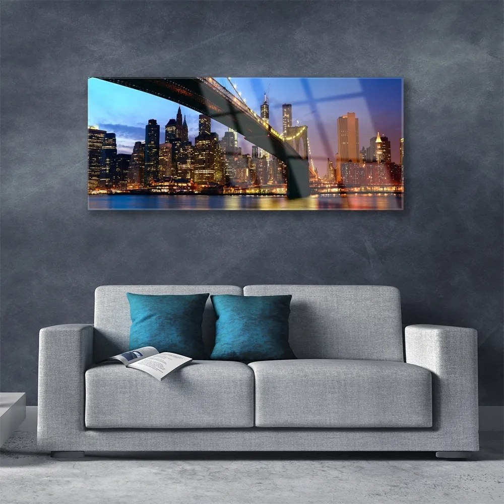 akrylový obraz Most Město Voda 125x50 cm