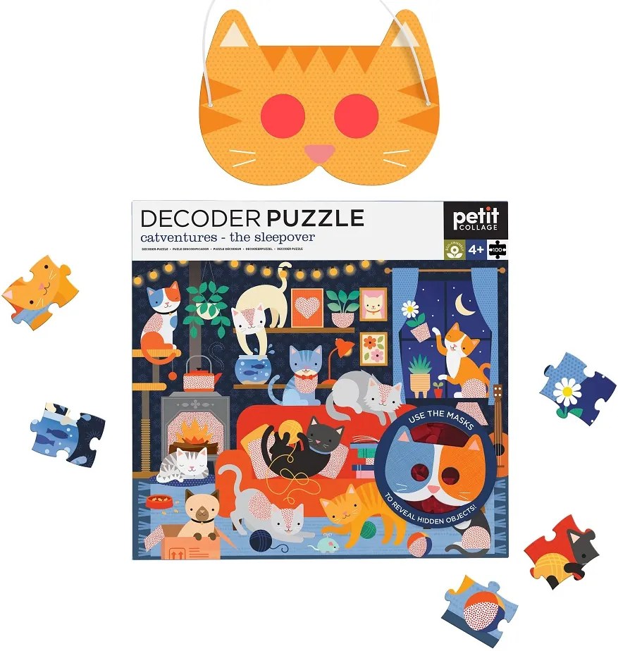 Petit Collage Puzzle kočky 100 ks s 3D brýlemi