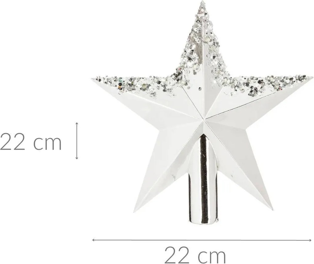 Hvězda na vánoční stromeček, 22 cm, stříbrná barva