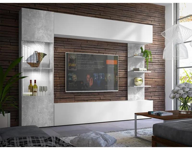 Obývací stěna Alemiko, Osvětlení: bez osvětlení, Barva dřeva: bílý / beton