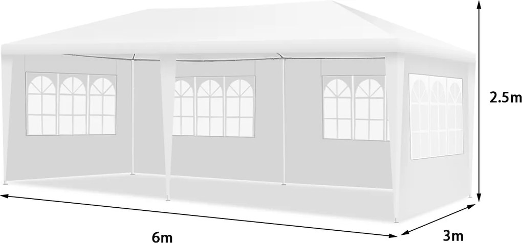 Costway Venkovní stan Přenosný se 4 odnímatelnými bočními panely – 6 × 3 m, bílý