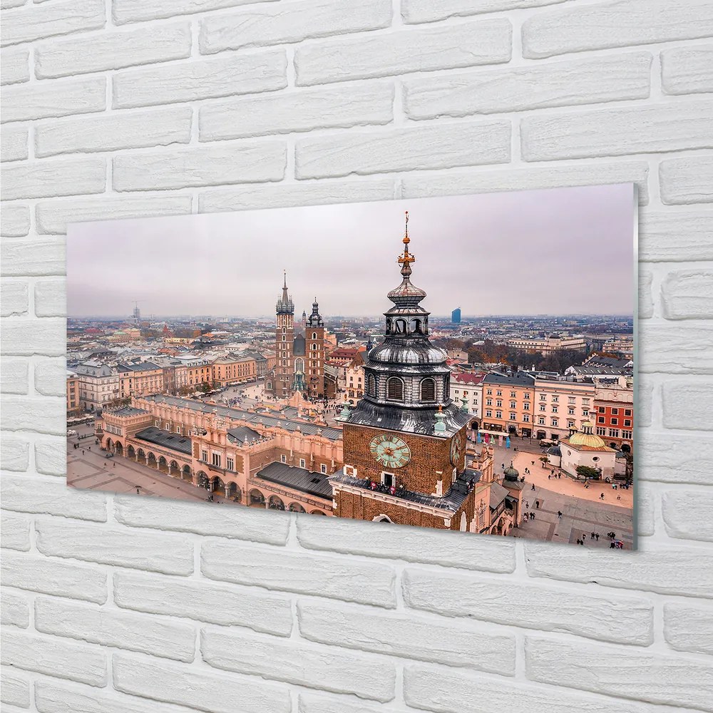 akrylový obraz Krakov Panorama zimních kostelů 140x70 cm