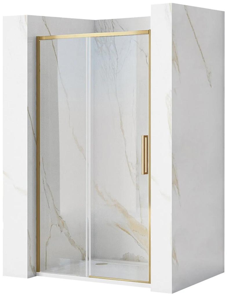 Jednokřídlé posuvné sprchové dveře REA RAPID SLIDE pro instalaci do niky 110 cm, zlaté kartáčované