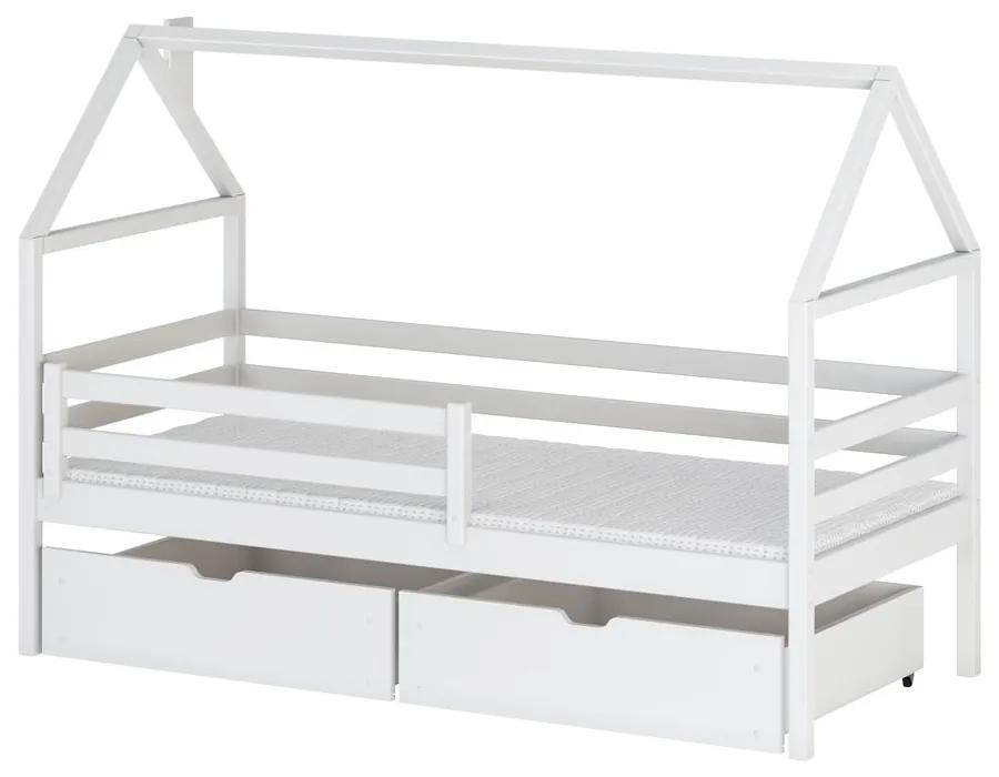 Bílá domečková dětská postel z borovicového dřeva s úložným prostorem 90x200 cm Aron - Lano Meble