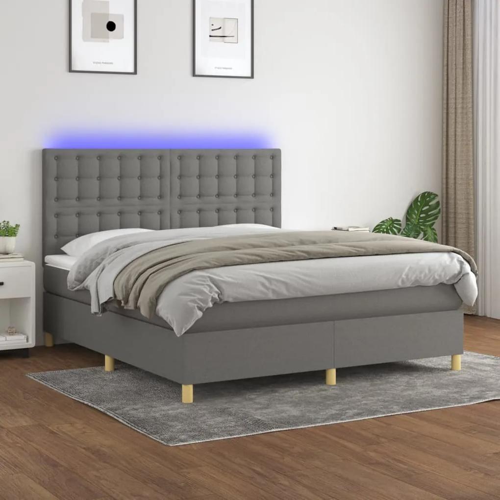 Box spring postel s matrací a LED tmavě šedá 160x200 cm textil,  3135766