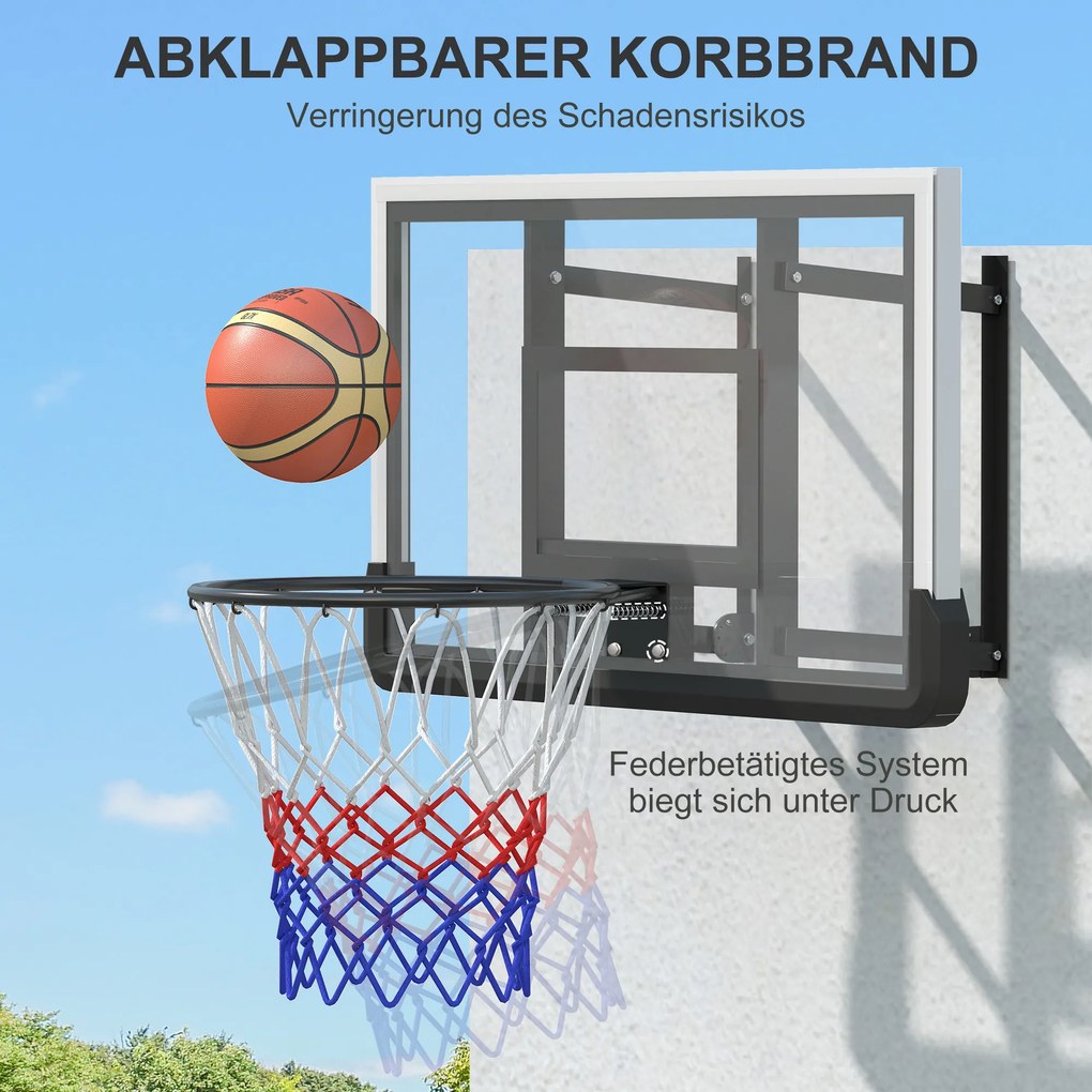 SPORTNOW basketbalový koš s deskou pro venkovní a vnitřní použití, basketbalová deska s ocelovou obroučkou Ø45 cm a sítí, montáž na zeď, basketbalová…