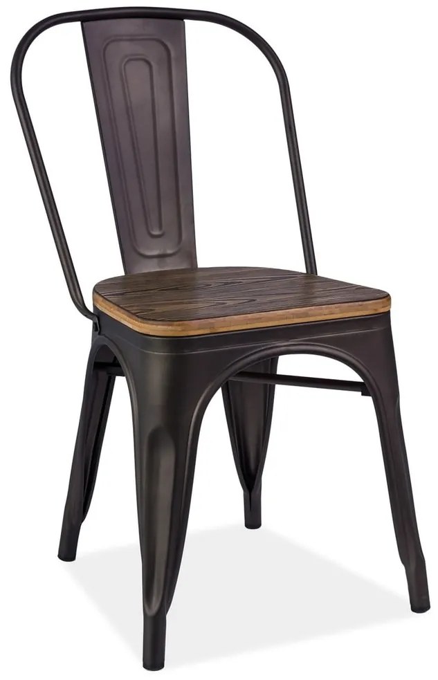 Jídelní kovová židle LOFT grafit/tm. ořech