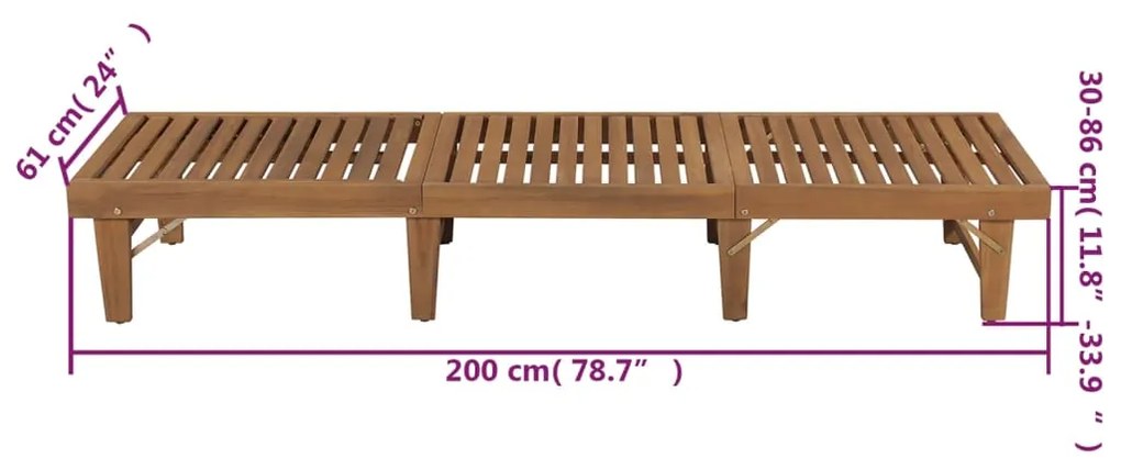 vidaXL Marketos Skládací zahradní lehátko s poduškou masivní akáciové dřevo