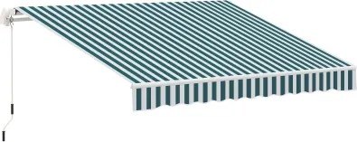 Outsunny markýza, ochrana proti slunci, zatahovací, s ruční klikou, kovový rám, polyester, bílá+zelená, 3,95 x 2,45 m