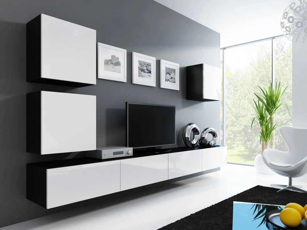 Cama Meble Obývací stěna VIGO 22 Barva: černá/bílá