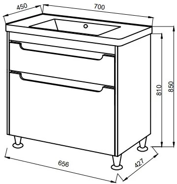 Lavedo Valencia grey koupelnová skříňka s umyvadlem 70