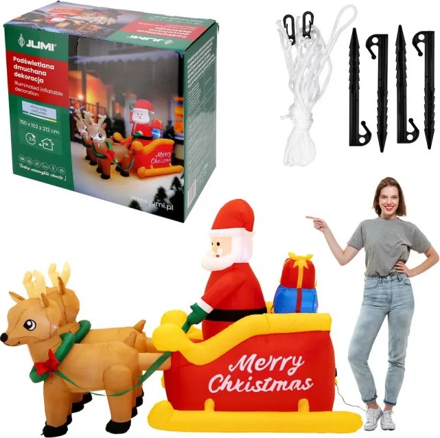 Nafukovací Santa Claus na saních se sobíky 212 cm