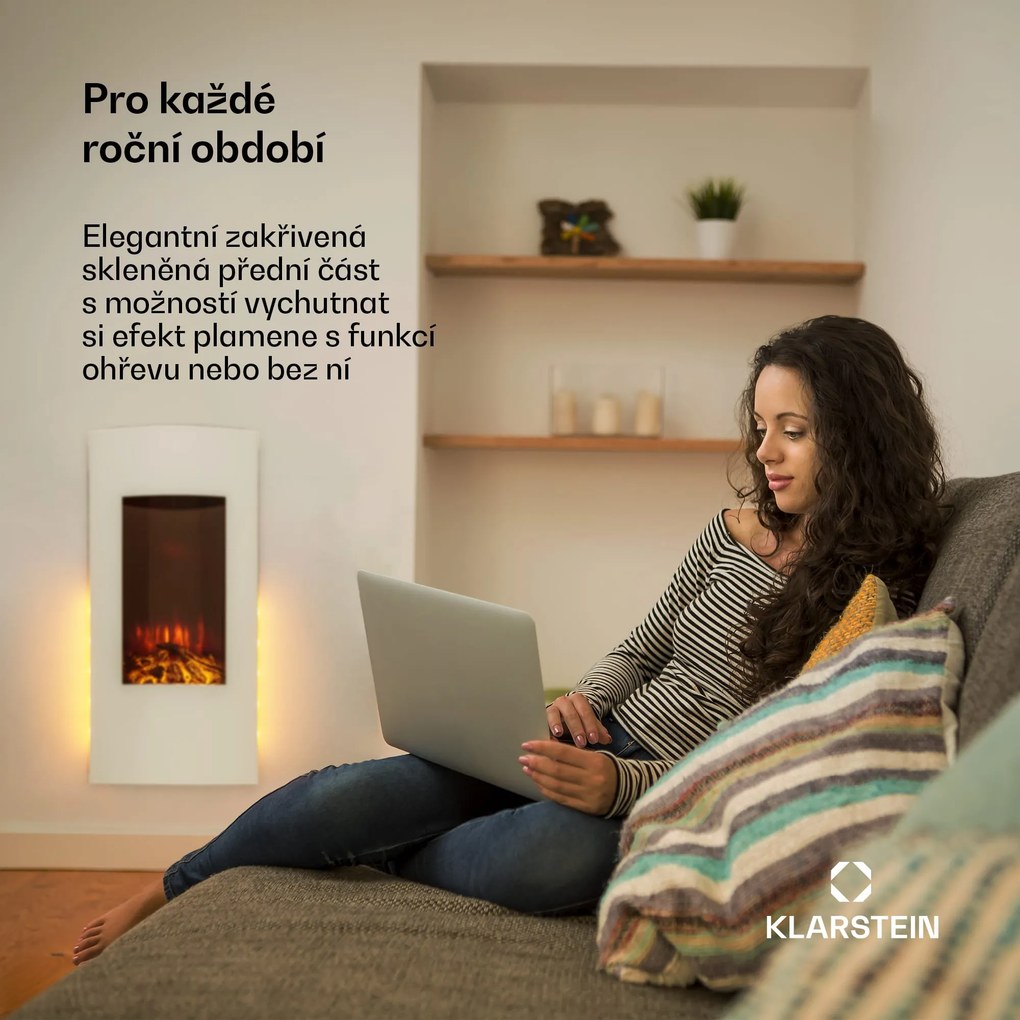 Klarstein Lamington elektrický krb 2000 W, LED plameny, topný ventilátor, časovač, ambientní osvětlení