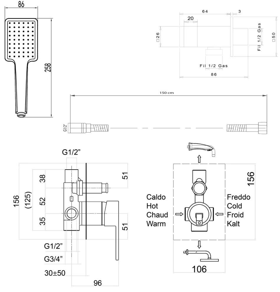Sapho LATUS podomítkový sprchový set s pákovou baterií, 2 výstupy, černá mat 1102-42B-01