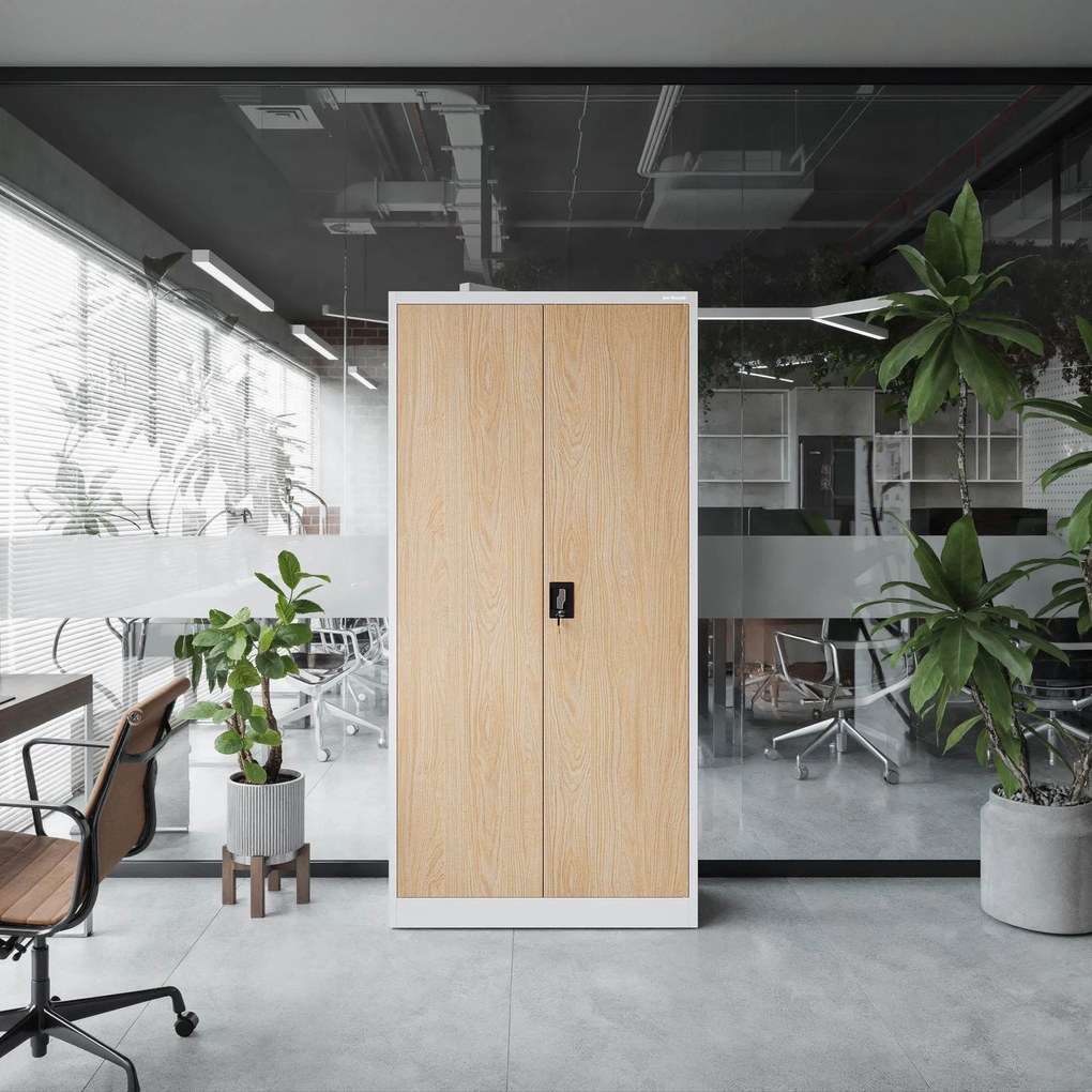 Kancelářská skříň na dokumenty se 4 policemi, bílá/dub sonoma, 900x1850x400 mm: JAN Eco Design