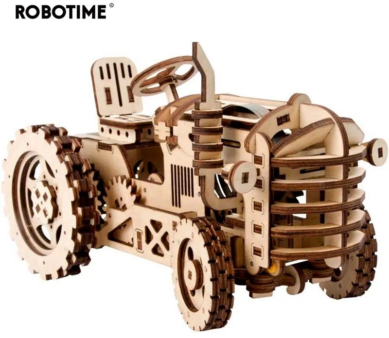RoboTime 3D dřevěná mechanická skládačka Traktor