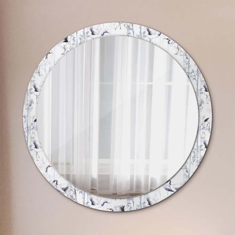 Kulaté zrcadlo s dekorem Jeřáby ptáci fi 100 cm