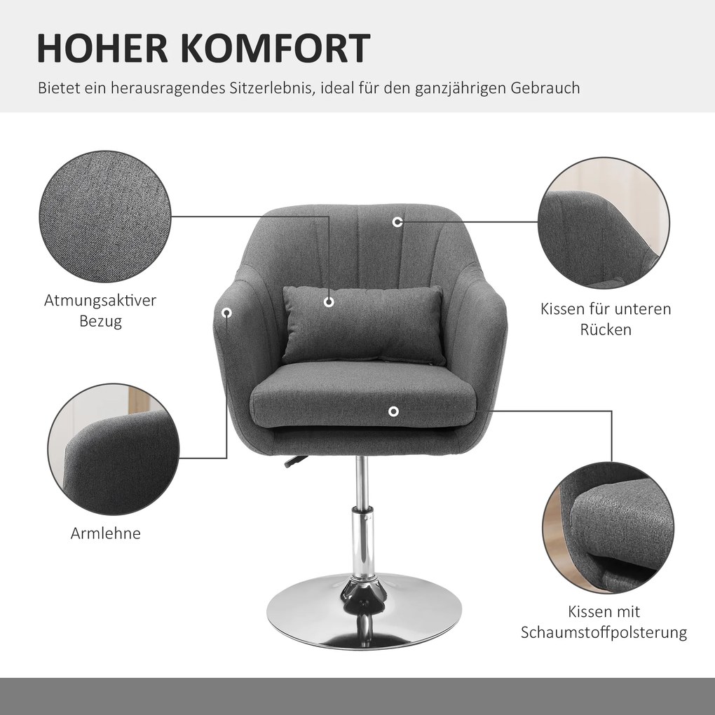 HOMCOM pracovní stolička otočná židle kancelářská židle výškově nastavitelná plátěná polyesterová ocel tmavě šedá 57 x 77,5-87 cm