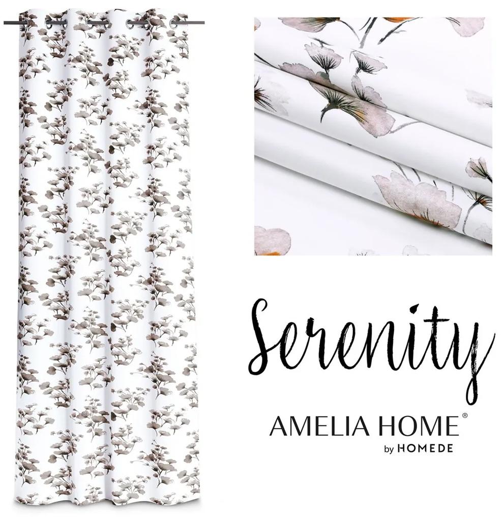 Závěs AmeliaHome Serenity se stříbrnými průchodkami bílý/hnědý