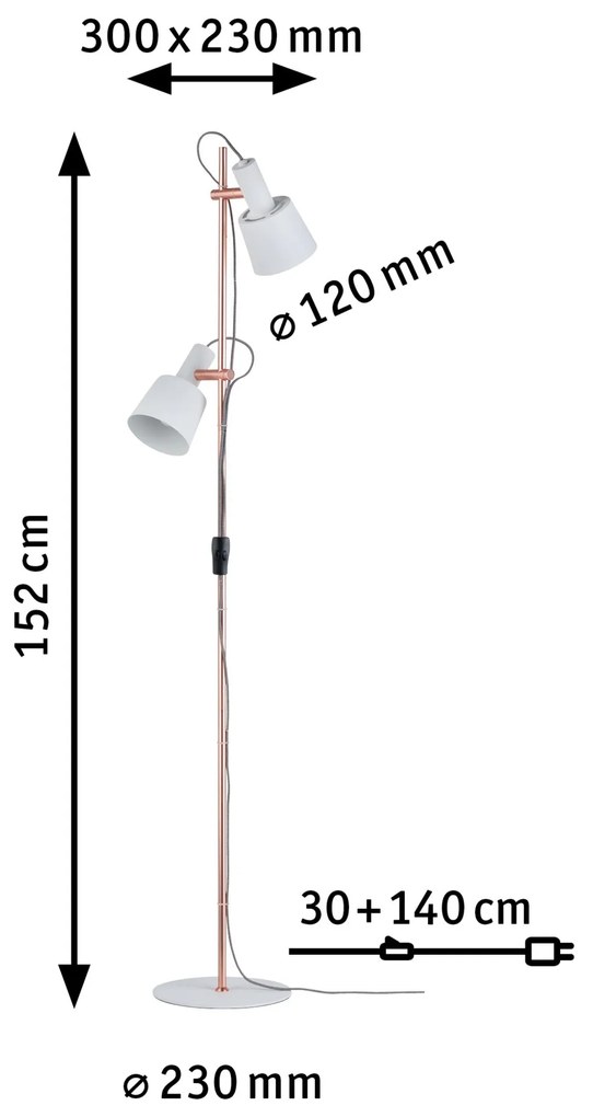 Paulmann 79660 Haldar, stojací lampa 2xE14, bílá/měď, výška 152cm