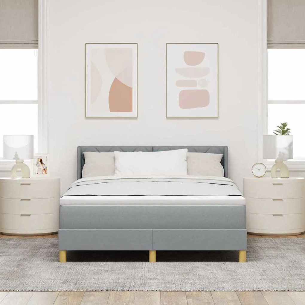 Postel s boxspringem s čelo Světle šedá 200 x 160 cm textil 3341363