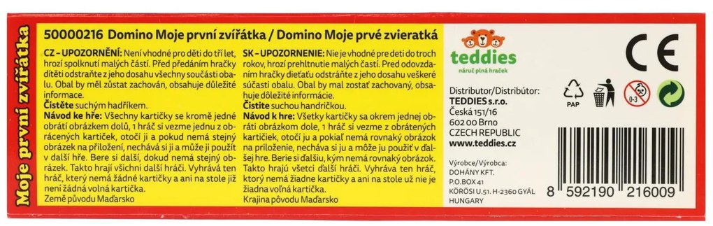 Teddies Domino Moje první zvířátka 28ks společenská hra v krabičce 21x6x3cm