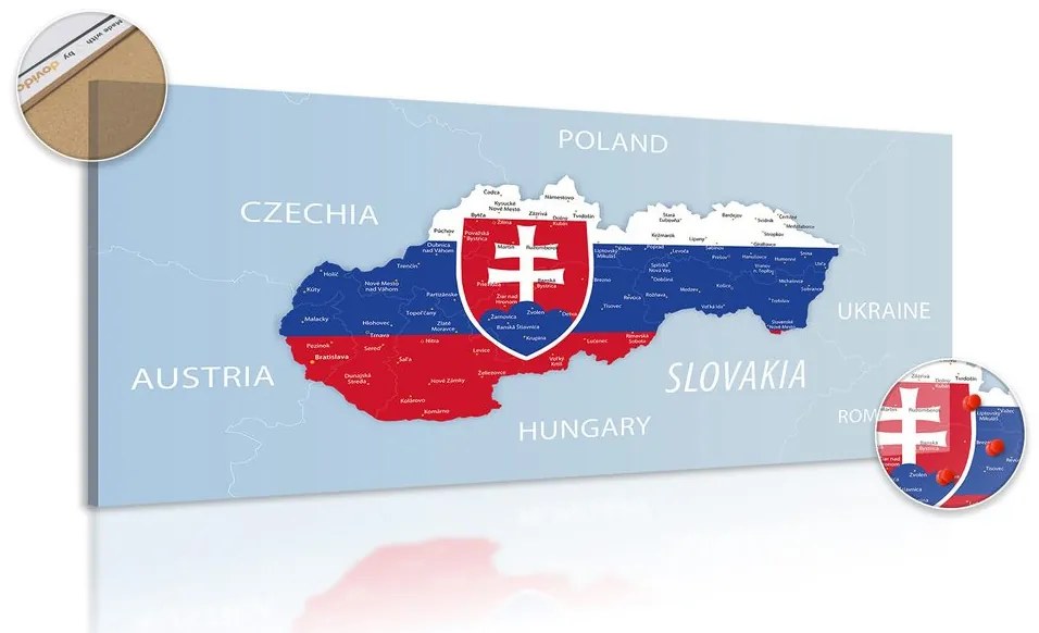 Obraz na korku mapa Slovenska se státním znakem a okolními státy