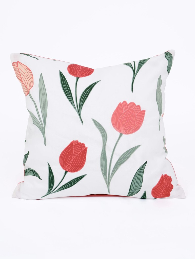 MK Lůžkoviny Bavlněný povlak na polštář Renforcé 40 x 40 cm - Květy tulipánů červené