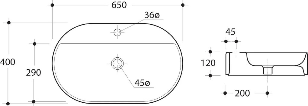 Kerasan, RING keramické umyvadlo 65x12x40cm, na desku, 028501