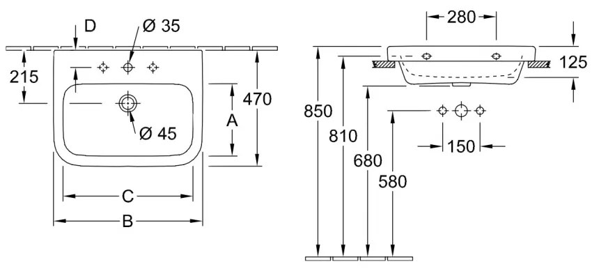 Villeroy & Boch ARCHITECTURA - Umyvadlo, 650x470x180 mm, s přepadem, bílá Alpin CeramicPlus 4188KGR1