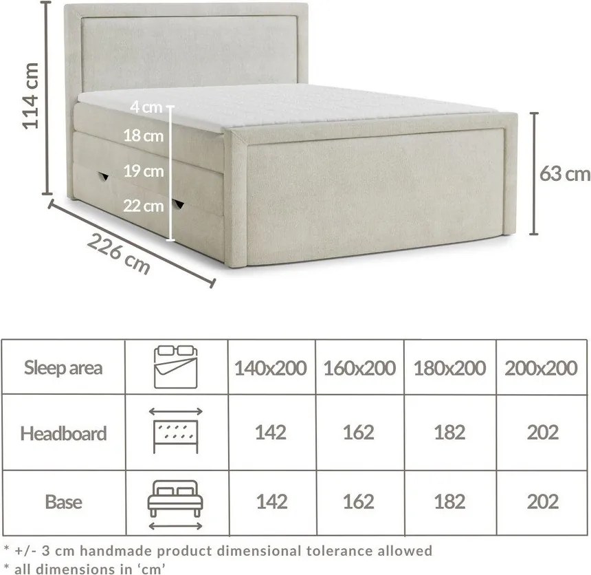 Šedá boxspring postel s úložným prostorem 160x200 cm Fresco – Maison de Rêve