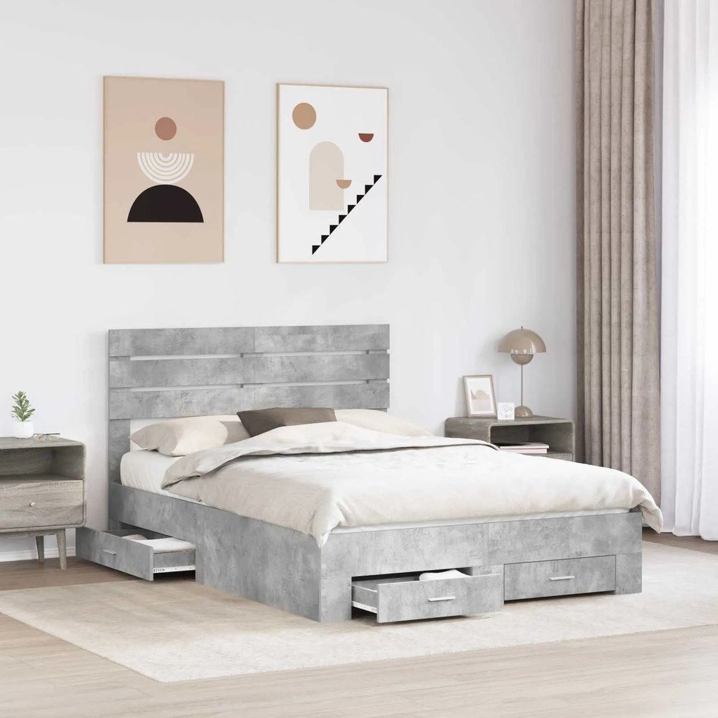 Rám postele s čelo Betonově šedá 140 x 200 cm Kompozitní dřevo 3411638