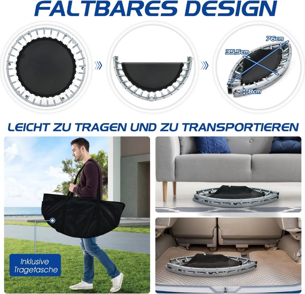 Costway Ø 101 cm skládací mini trampolína fitness trampolína s výškově