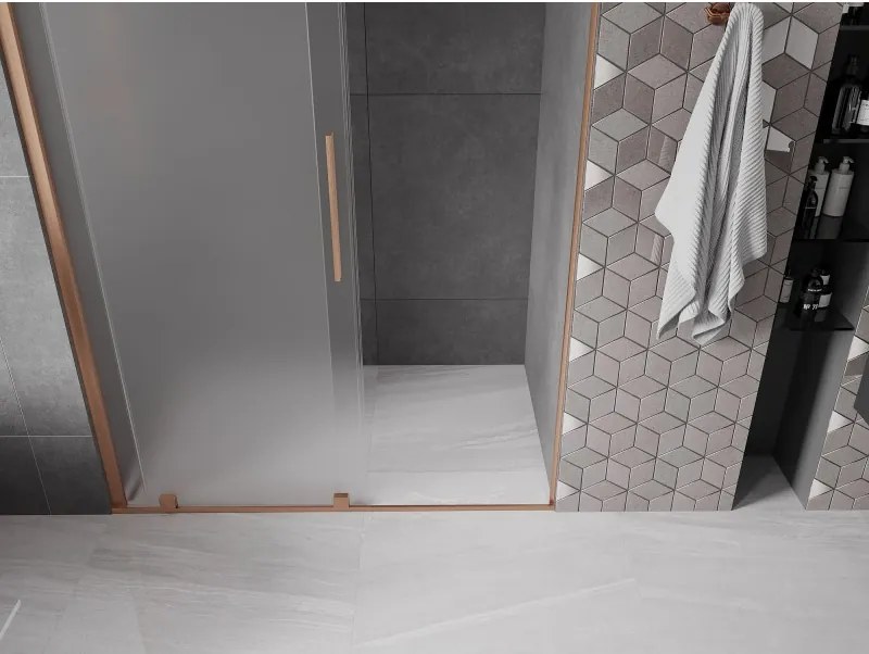 Mexen Velar, posuvné sprchové dveře do otvoru 130 cm, 8mm sklo námraza, měděná matná, 871-130-000-31-65