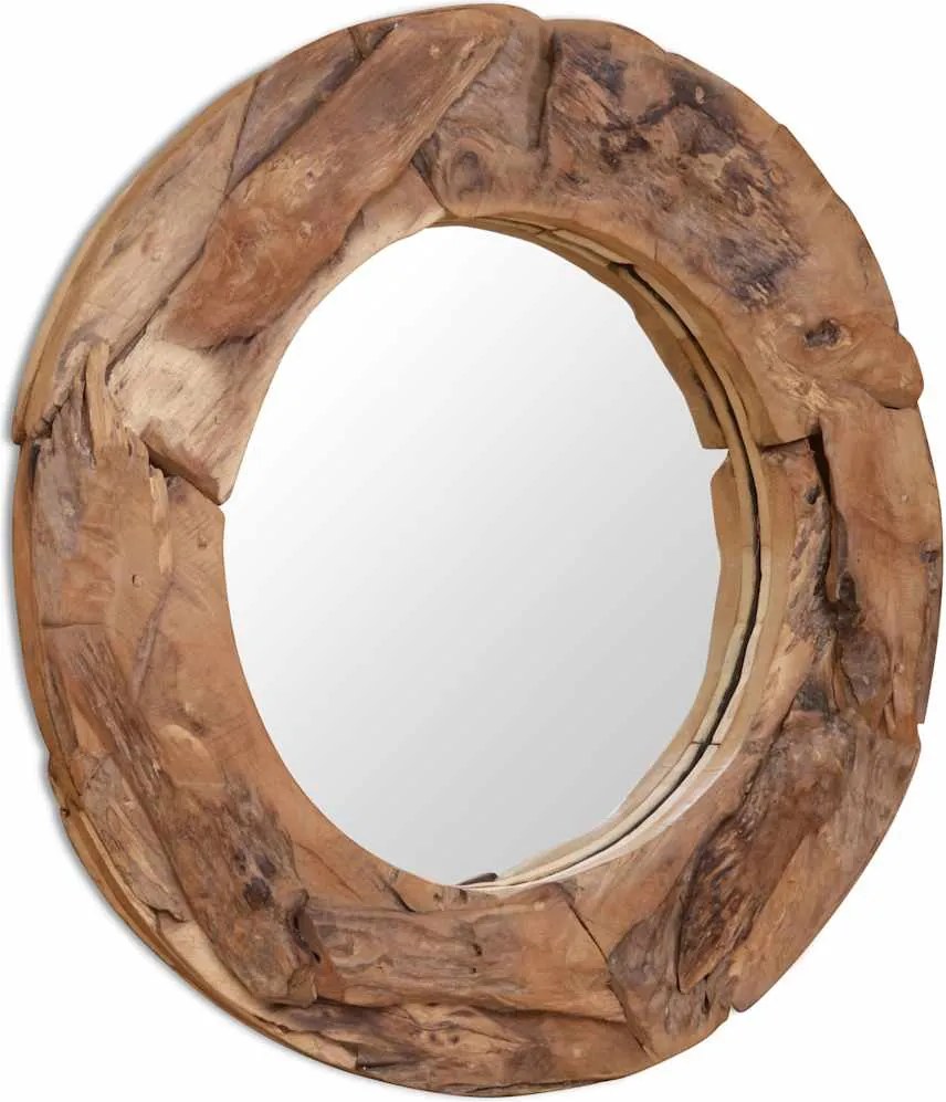 Dekorativní zrcadlo, kulaté, teak, 80 cm 244561