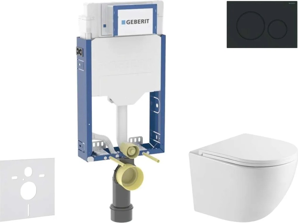 Geberit Kombifix - Set předstěnové instalace, klozetu Oudee a sedátka softclose, tlačítko Sigma20, matná černá/černá SANI15CA5146