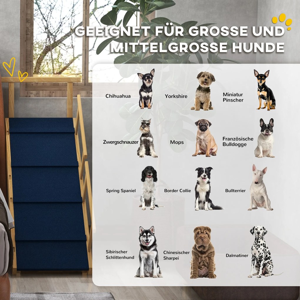 PawHut rampa pro psy Skládací rampa pro psy s odnímatelným zábradlím, protiskluzová, pomůcka pro psy do 40 kg, 85 x 40 x 78,5 cm, přírodní dřevo | Ao…