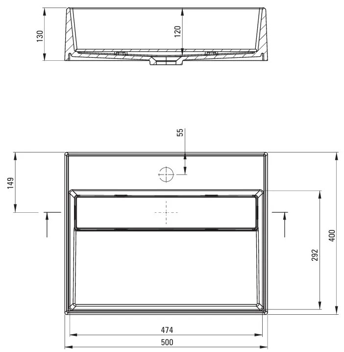 Deante Correo, granitové umyvadlo na desku 500x400x130 mm, šedá, DEA-CQR_SU5M