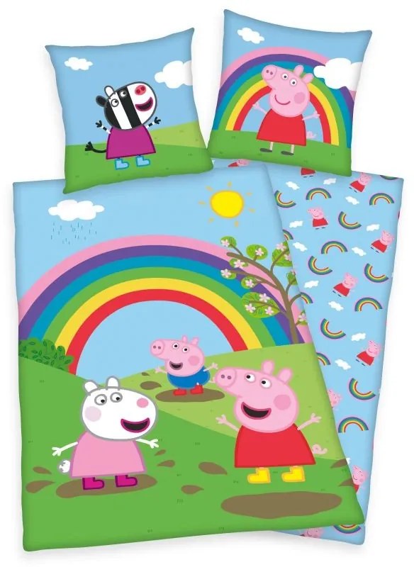 HERDING Povlečení Peppa Pig duha Bavlna, 140/200, 70/90 cm