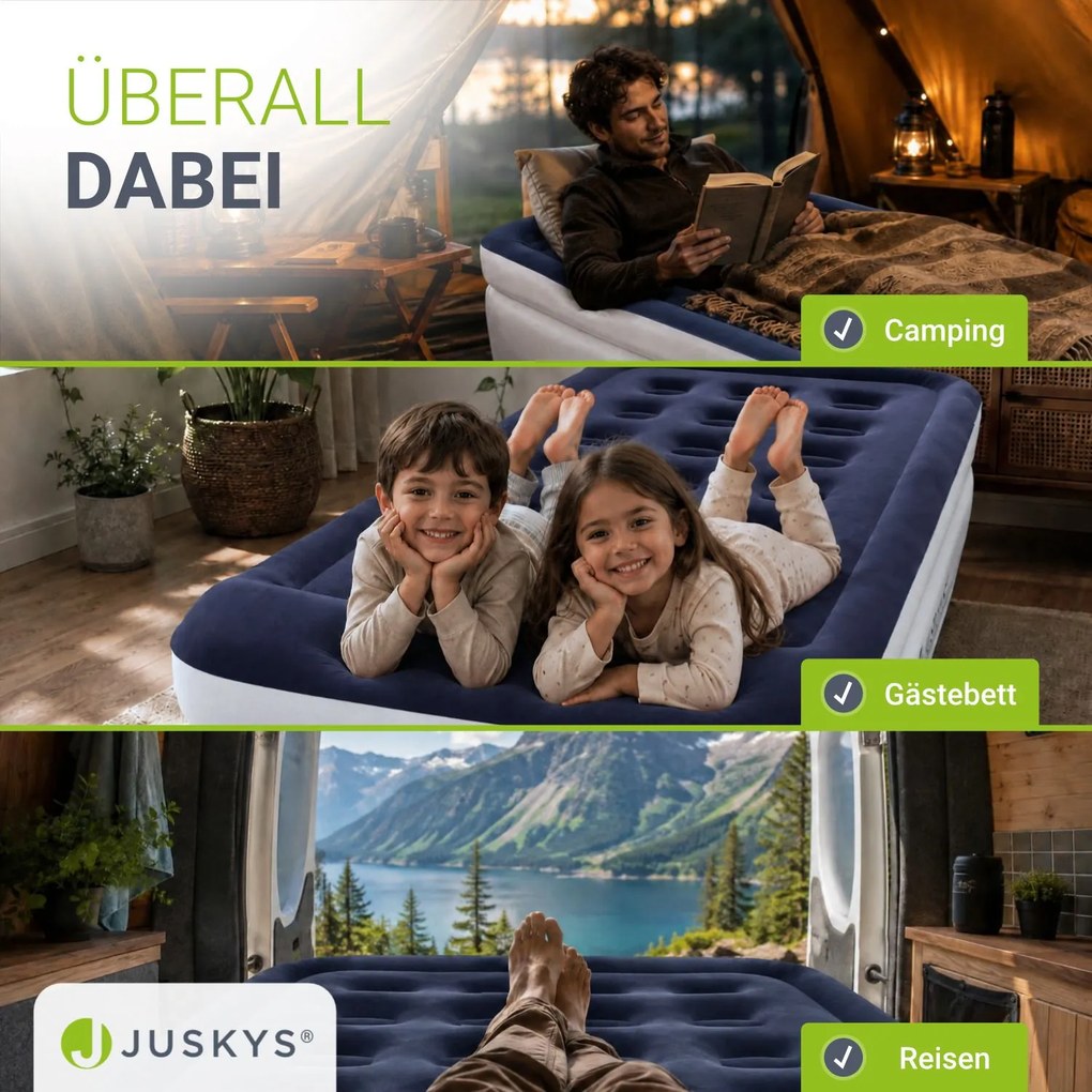 Juskys Nafukovací postel Sapri s elektrickou pumpou Barva: šedá / antracitová, Velikost: M
