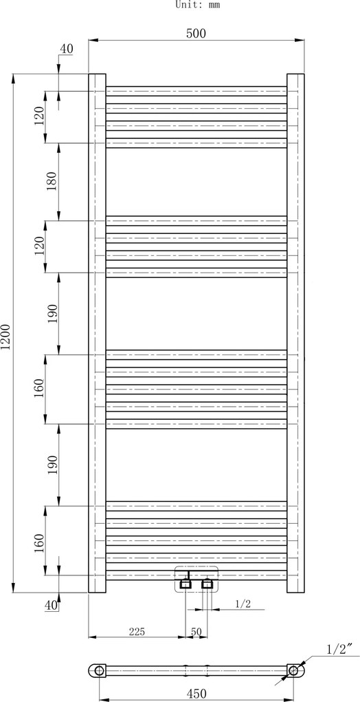 Gamma Erga Simple, topné těleso 1200x500 mm, 487 W, černá, ERG-LAV-SIMP-12050-BK