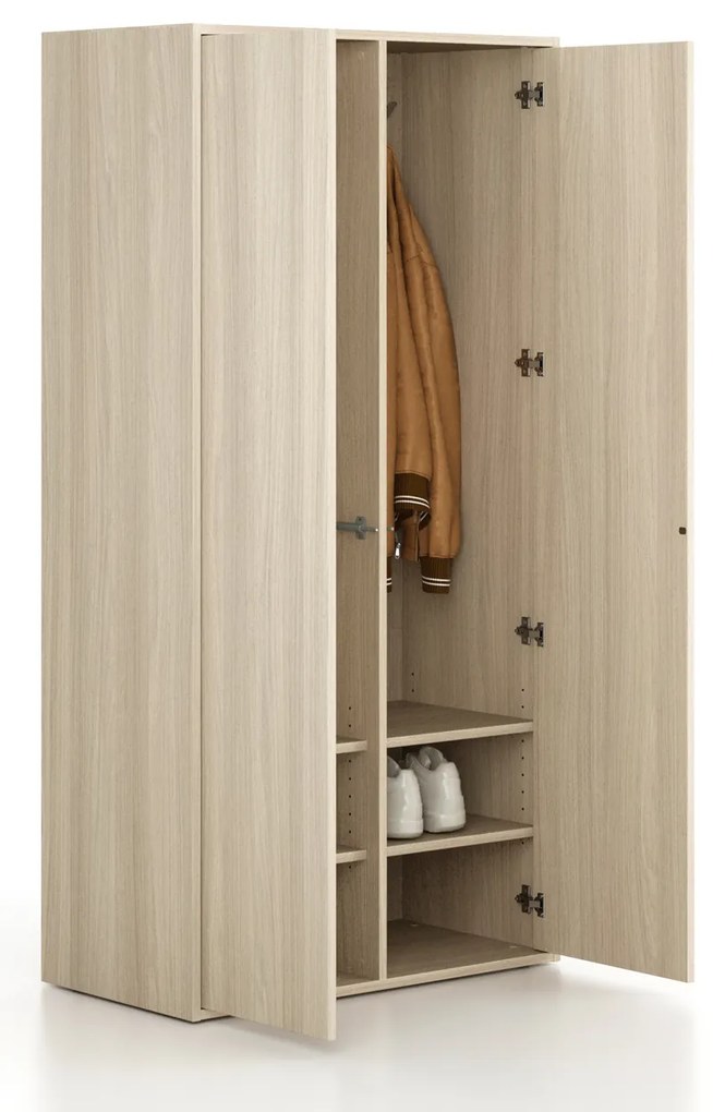 Šatní skříň FRAME, 2 oddíly, 872 x 450 x 1735 mm, PUSH-lock, dub přírodní