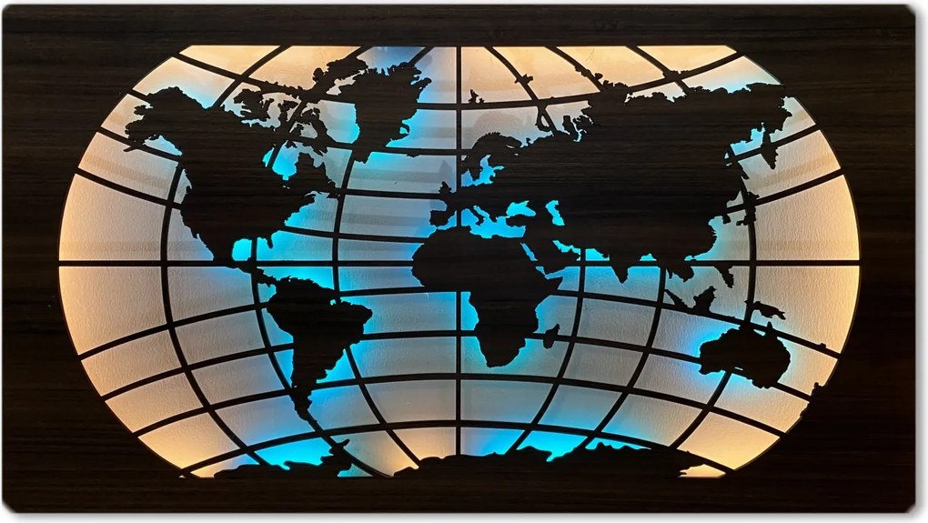 Li-Go "Mapa světa rovnoběžky" světelný RGBW obraz 230V 125x74 cm provedení povrchu: ořech