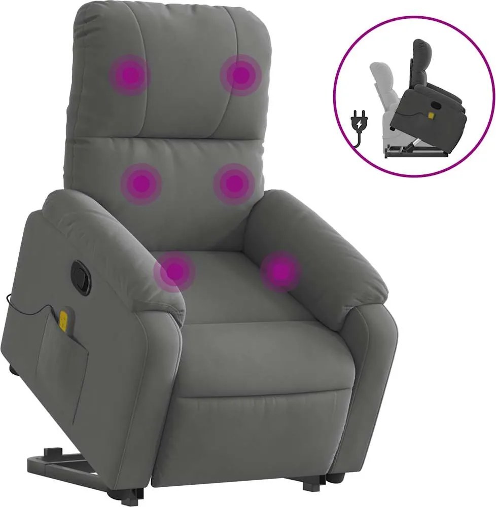Zvedací masážní polohovací křeslo tmavě šedé mikrovlákno 3204938