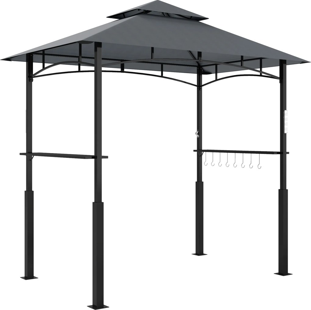 Grillpavillon, Gartengrillzelt mit Gewürzregalen, LED-Beleuchtung, Metall, Kunststoff, 243L x 148B x 248H cm, Grau
