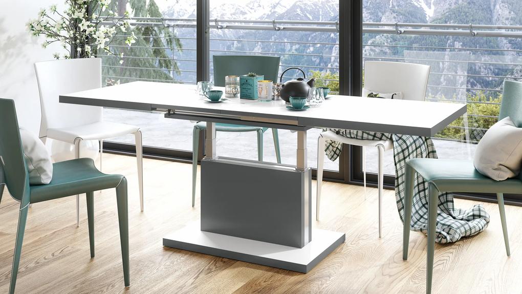 Mazzoni ASTON bílý+šedý, rozkládací, zvedací konferenční stůl, stolek