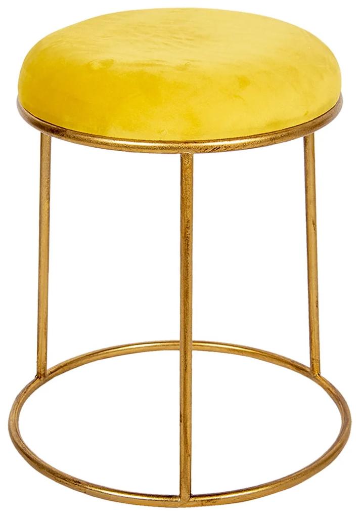 Zlatá kovová stolička se žlutým sametovým podsedákem - Ø 42*48 cm