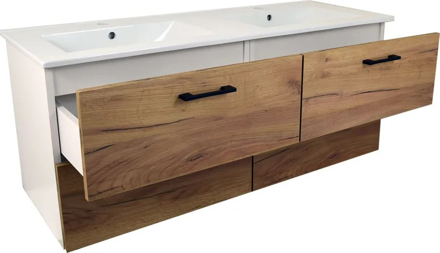 Comodo Koupelnová skříňka s keramickým umyvadlem Agria NEW W 120 - bílá/zlatý dub