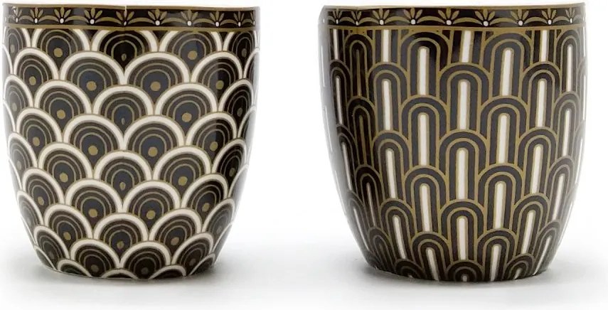 Porcelánová čajová souprava Art Deco, konvice 0,6 l – s bambusovým držadlem, se 2 šálky, art deco design, s nerezovým sítkem